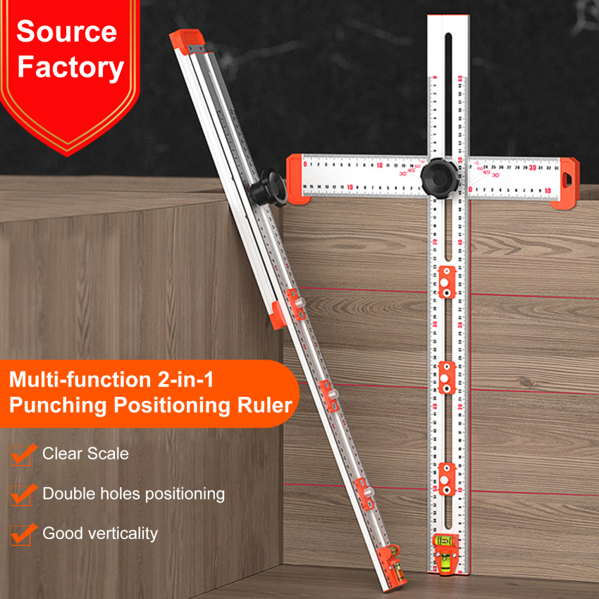 Woodworking 2 In 1 Drilling Positioning Ruler Combination Angle Ruler T ...