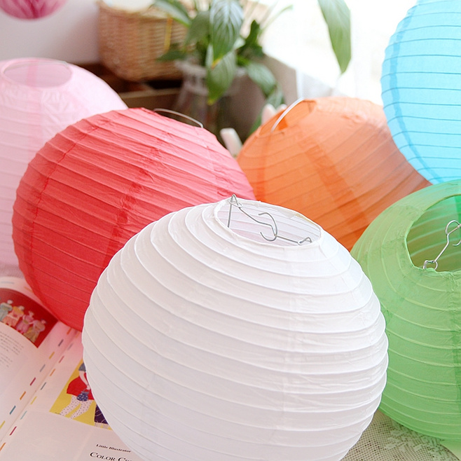【TrendGlobe】16" 40cm Round Chinese Paper Lantern White Blue Purple ...
