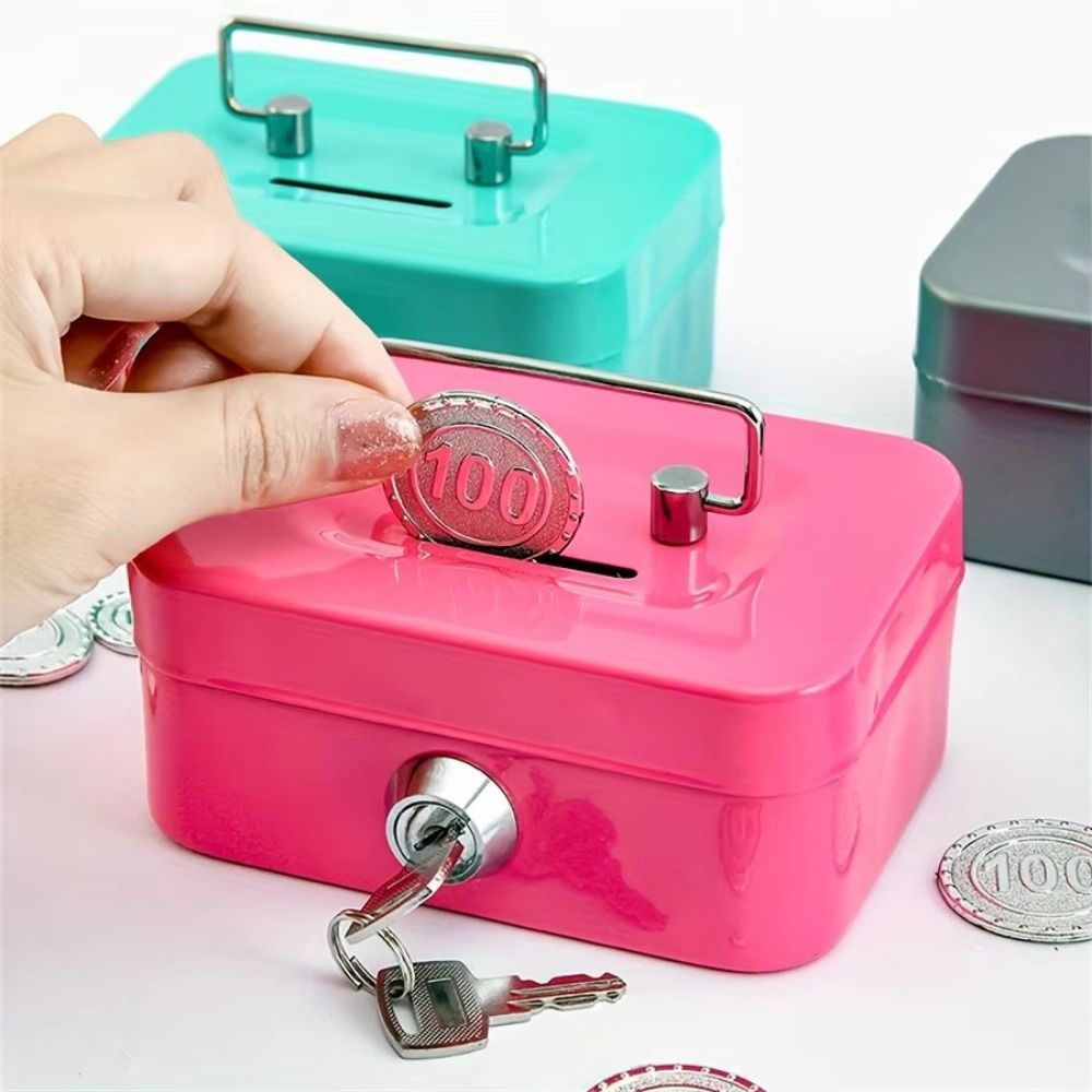 Coin Bank Mini Lockable Cash Box Metal Sturdy Construction Lock Box ...
