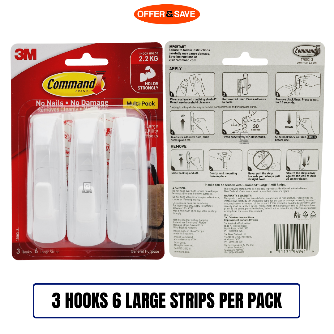[Local Set] 3M Command General Purpose Hooks Ceiling Hooks Clothes Hook ...