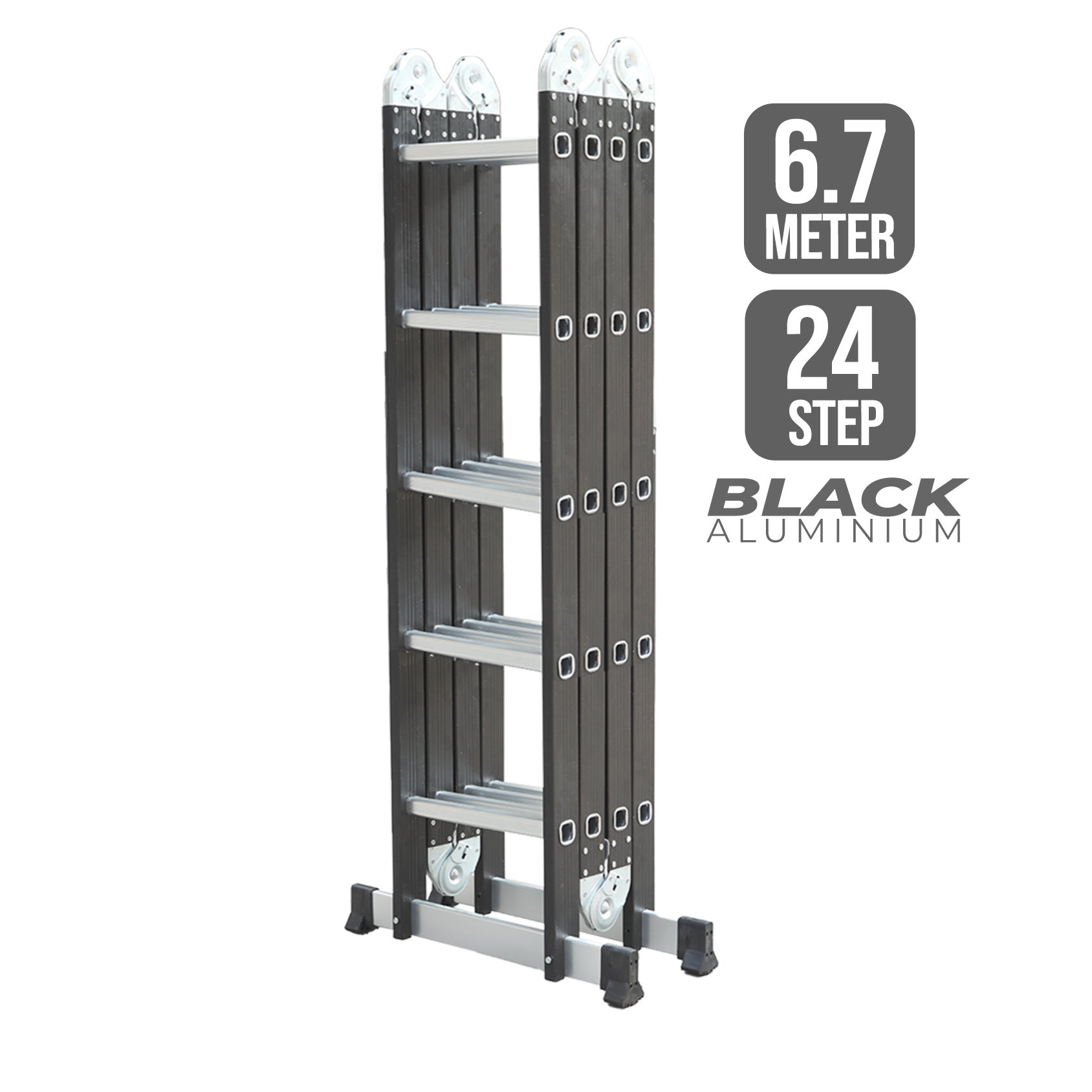 12 - 24 STEP ( 3.7M - 6.7M ) Black Aluminium Multipurpose Ladder ...