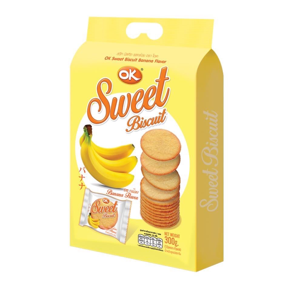 🍌Ok Sweet Biscuit Banana Flavor สวีท บิสกิต รสกล้วย ตราโอเค 300 กรัม ...