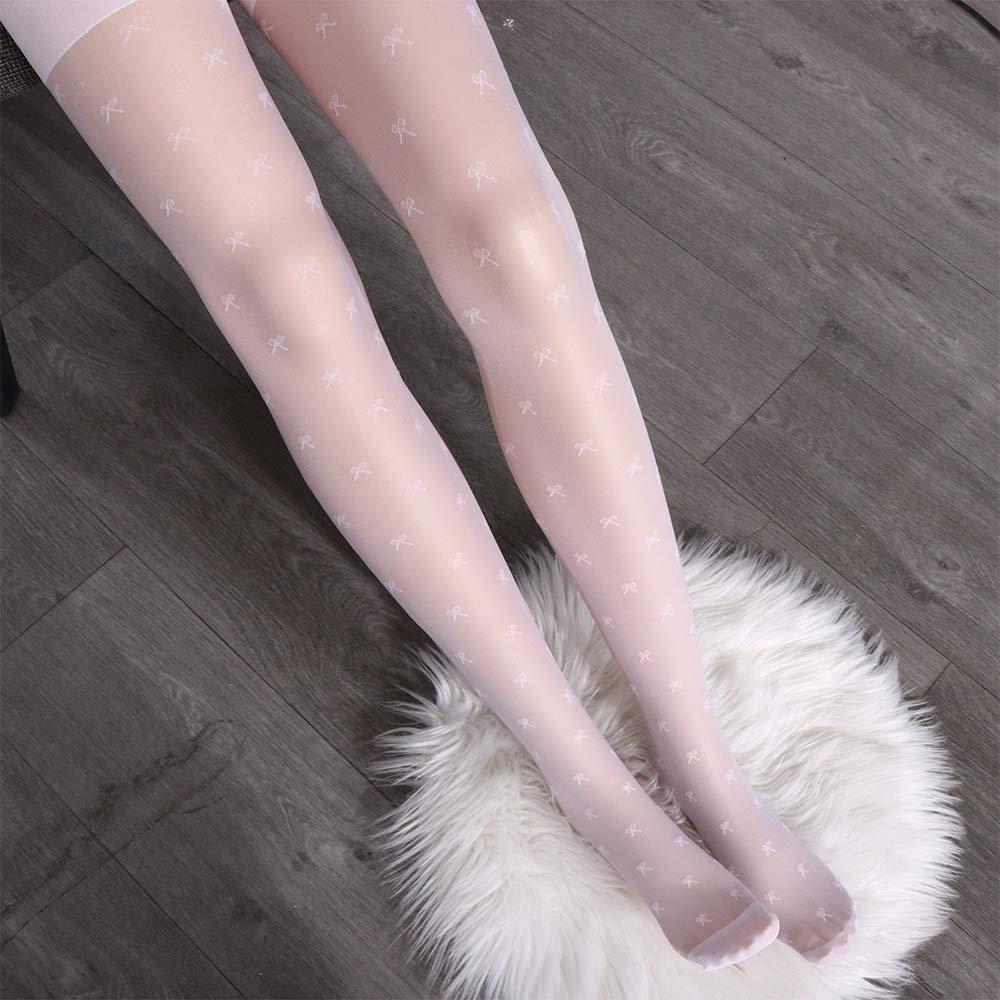 Black White Girls Women Bow Stockings Thin Pantyhose Tights Transparent ...