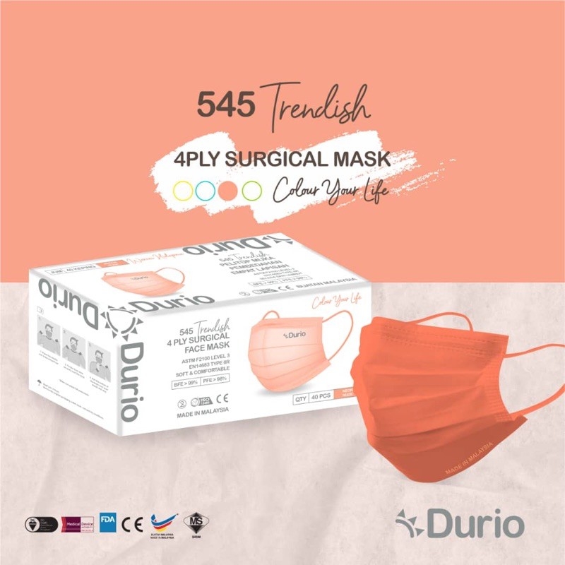Durio 4 Ply Mask PREMIUM Durio 545 Trendish Surgical 4 PLY Face Mask (8 ...