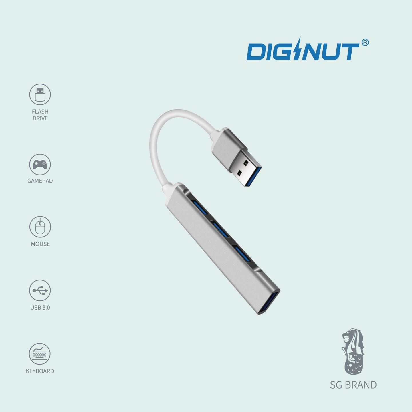 DIGINUT DA-17 USB-A Hub3.0+2.0 Compatible (4 Ports)/ Mouse & Keyboard ...