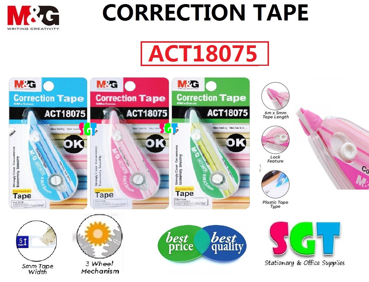 M&G Correction Tape ( Random Colour ) - 1 Unit | Lazada
