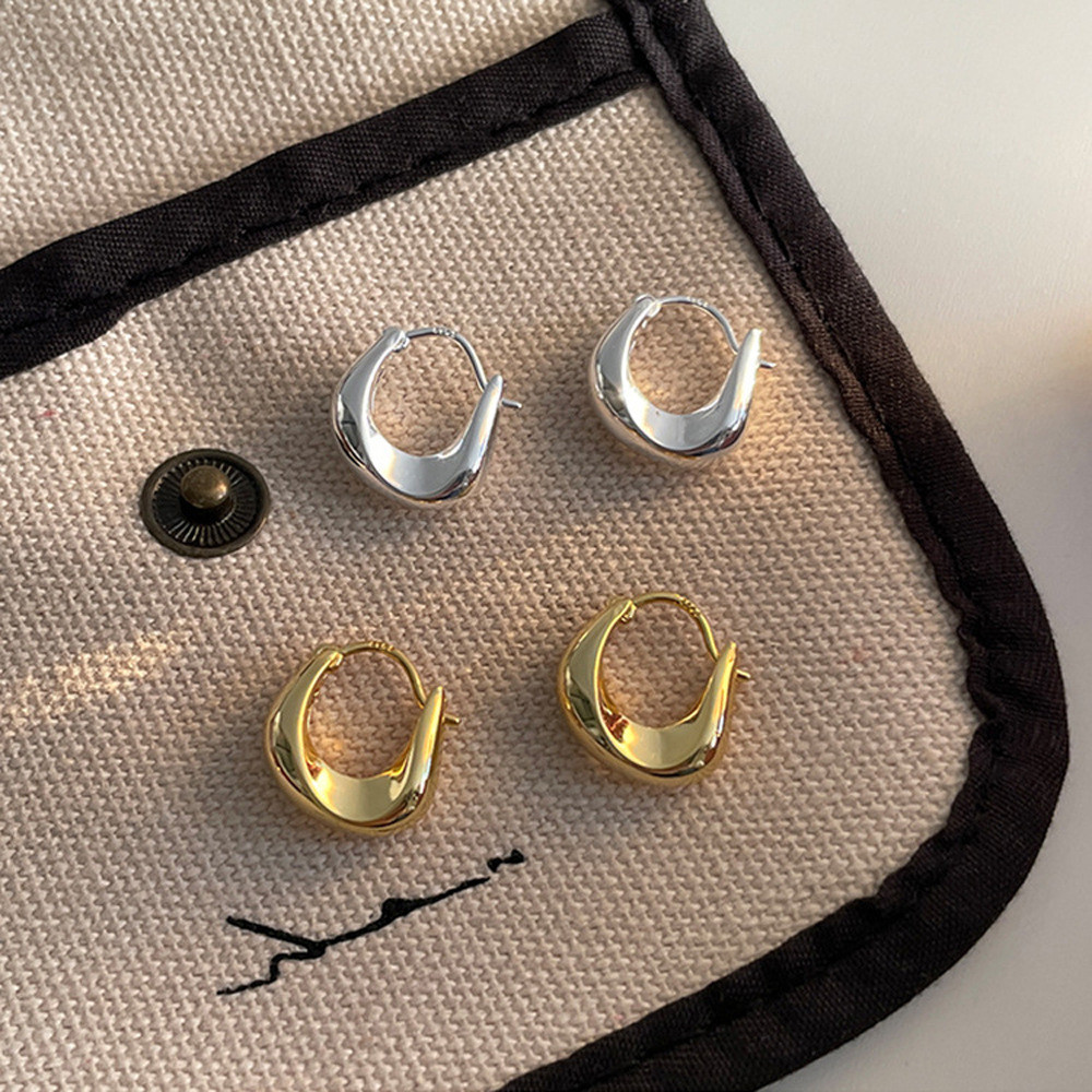 Retro Gold Metal Women French Geometry Hoop Earrings Plain Loop Earrings Simple Fashion Jewelry ...