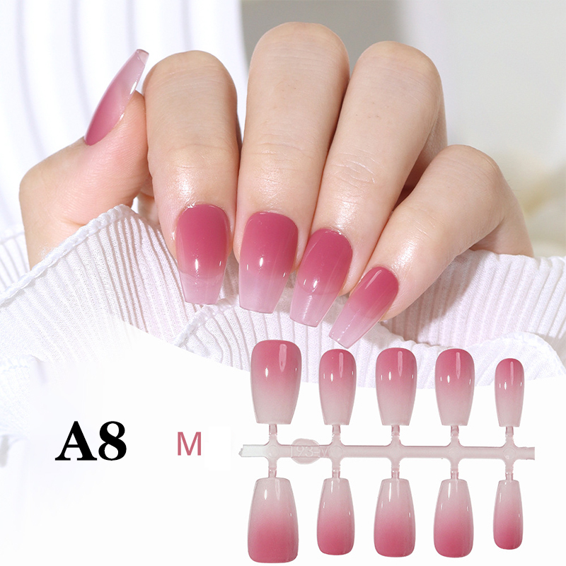 Gradient Short Ballet Nails Set 10Pcs Simple Nude Color False Nails Coffin Fake Nail Press On ...
