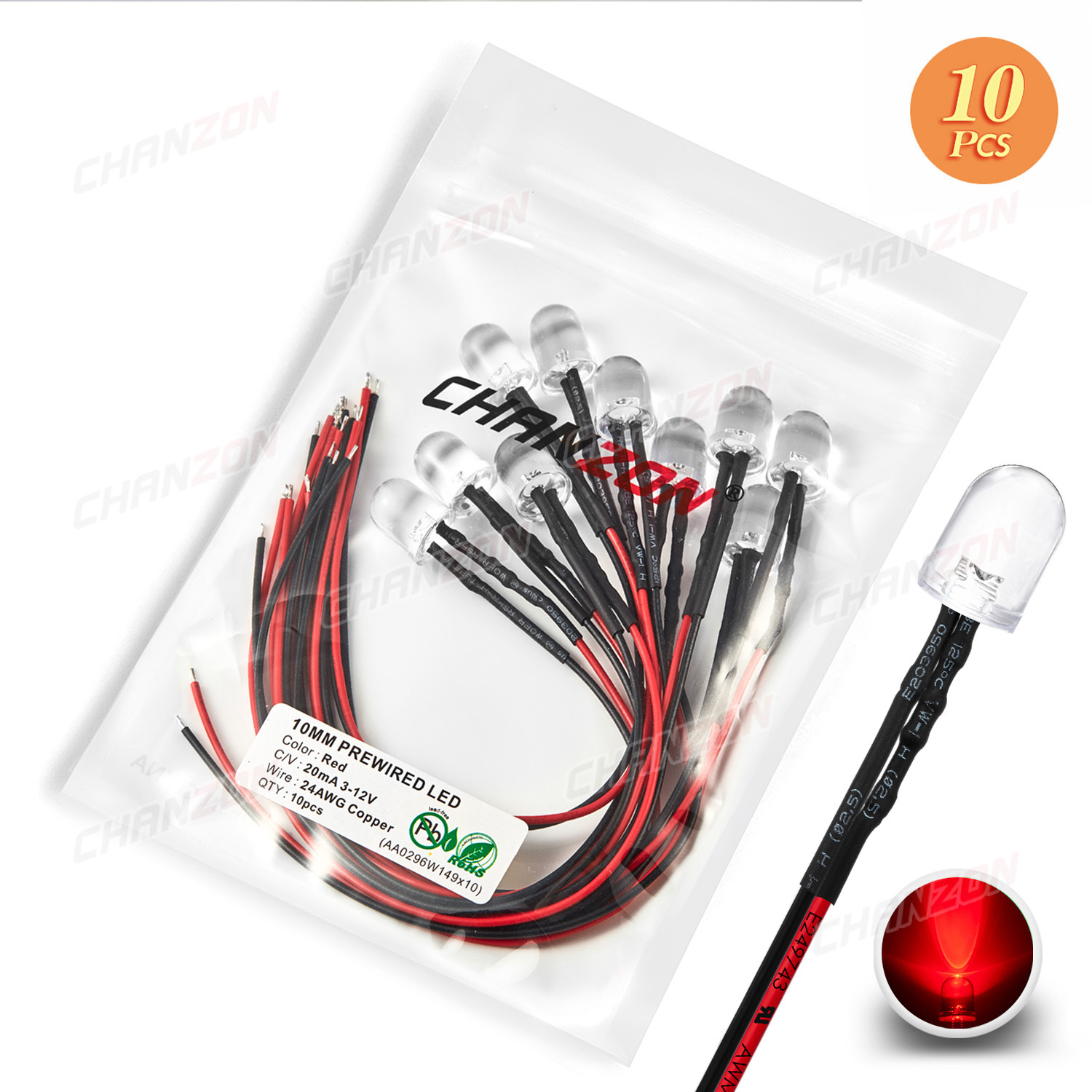 【GlobalTrendz】10pcs Bright 10mm Prewired LED 5V 6V 9V 12V Light Beads ...