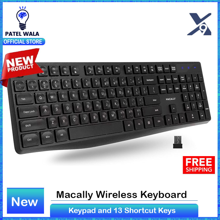 Macally Wireless Keyboard - 2.4G Ergonomic Full-Size White Keyboard ...