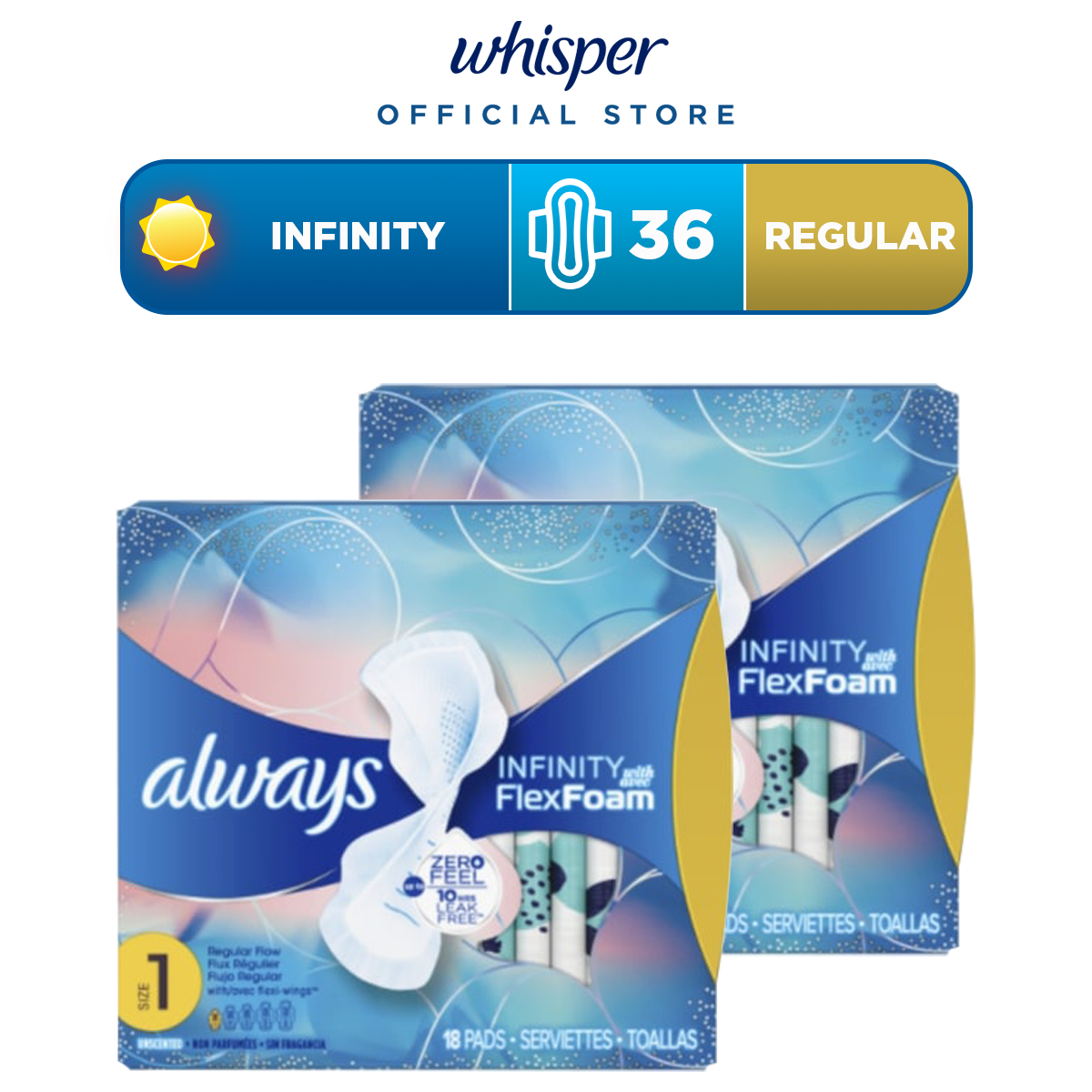 [Bundle of 2] Always Infinity Sanitary Pads 24cm Regular Flow with ...