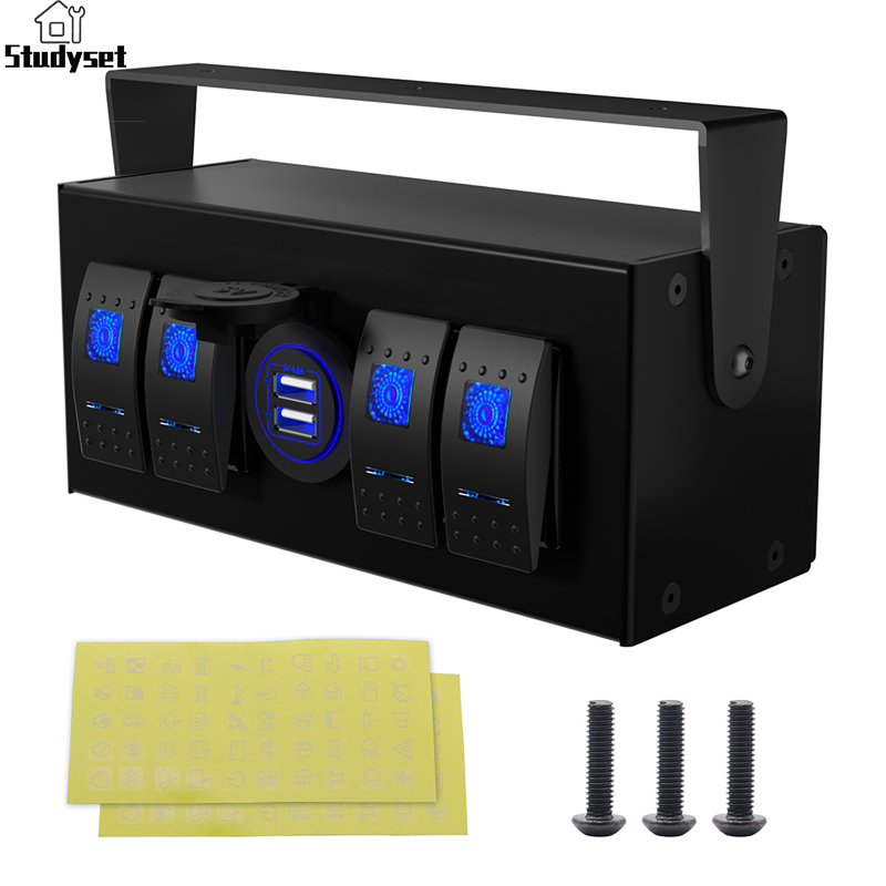 Studyset IN stock 4 Gang Rocker Switch Box 12V/24V Switch Dual USB ...