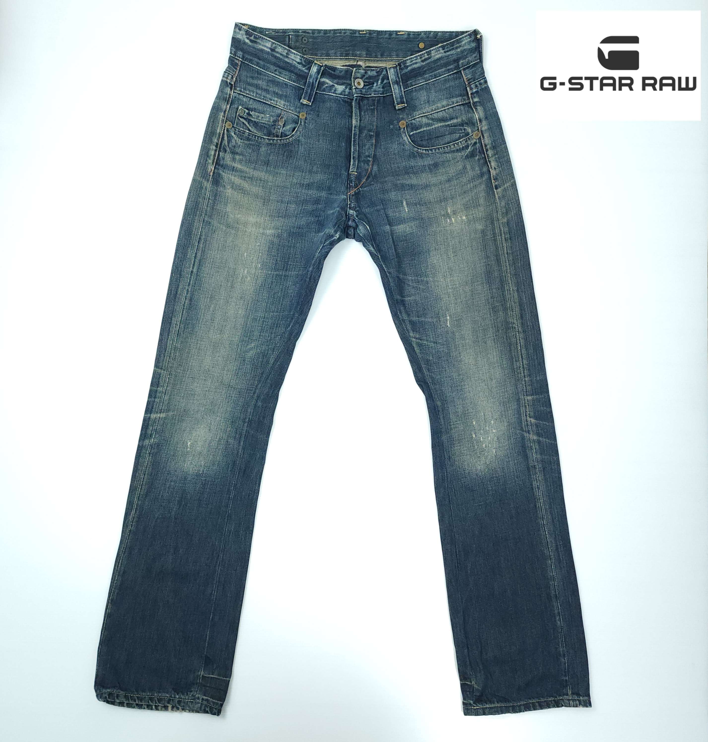 ยีนส์ G-Star Raw เอว 33-34 สีฟอกสนิม ปักGSTAR Big Logo ขากระบอกเล็ก - RTW jeans - ThaiPick