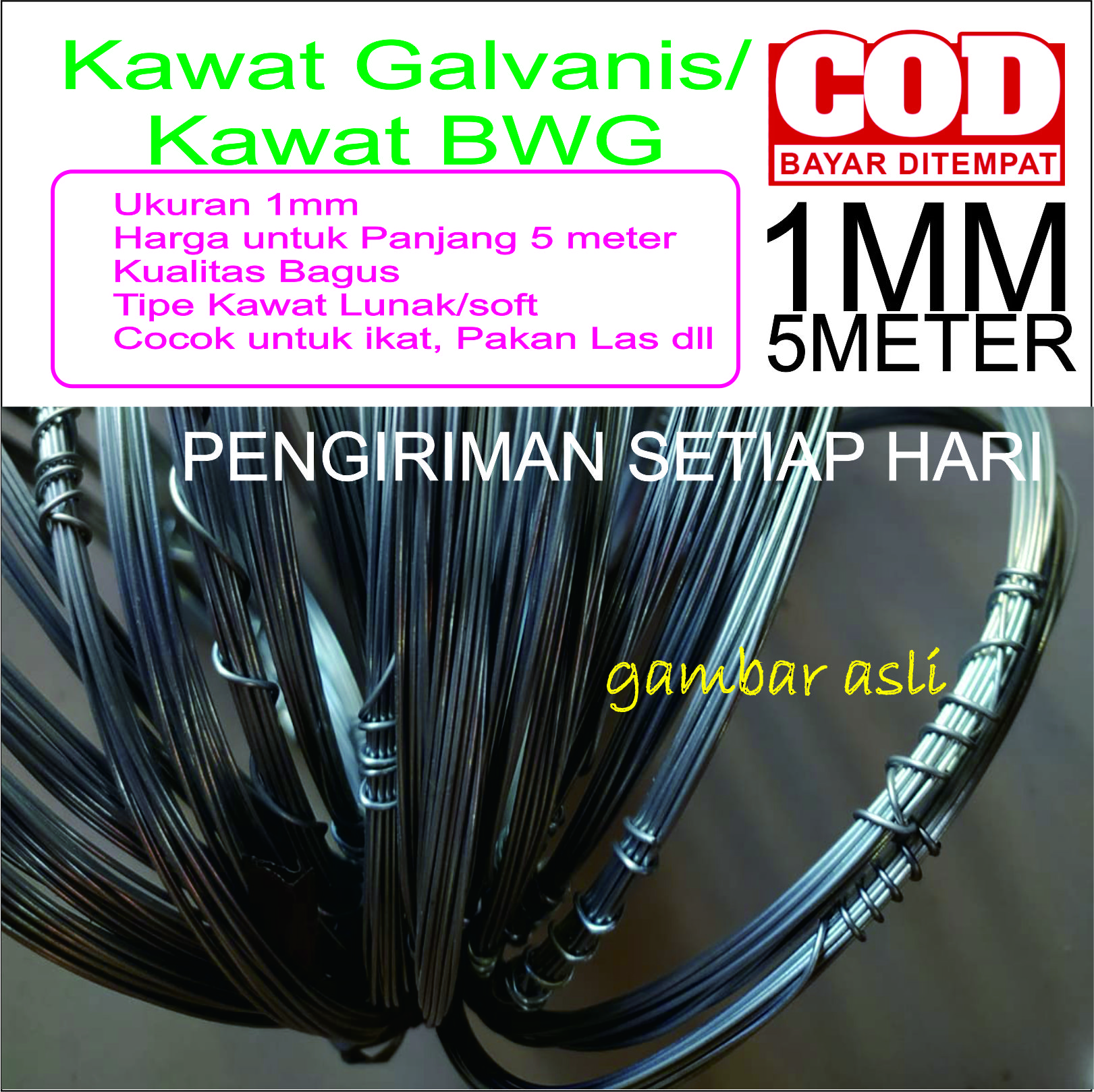 Kawat Galvanis / Kawat BWG / Kawat Seng 1mm 5 Meter Kualitas Bagus Dan ...