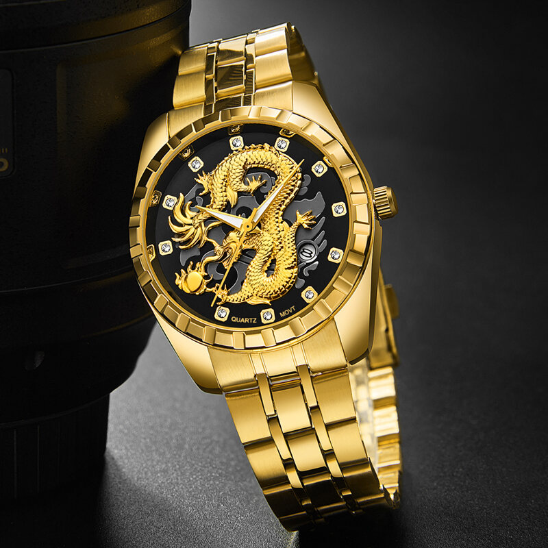With Box!! WLISTH Men's Watches Luxury 3D Golden Dragon Original ...