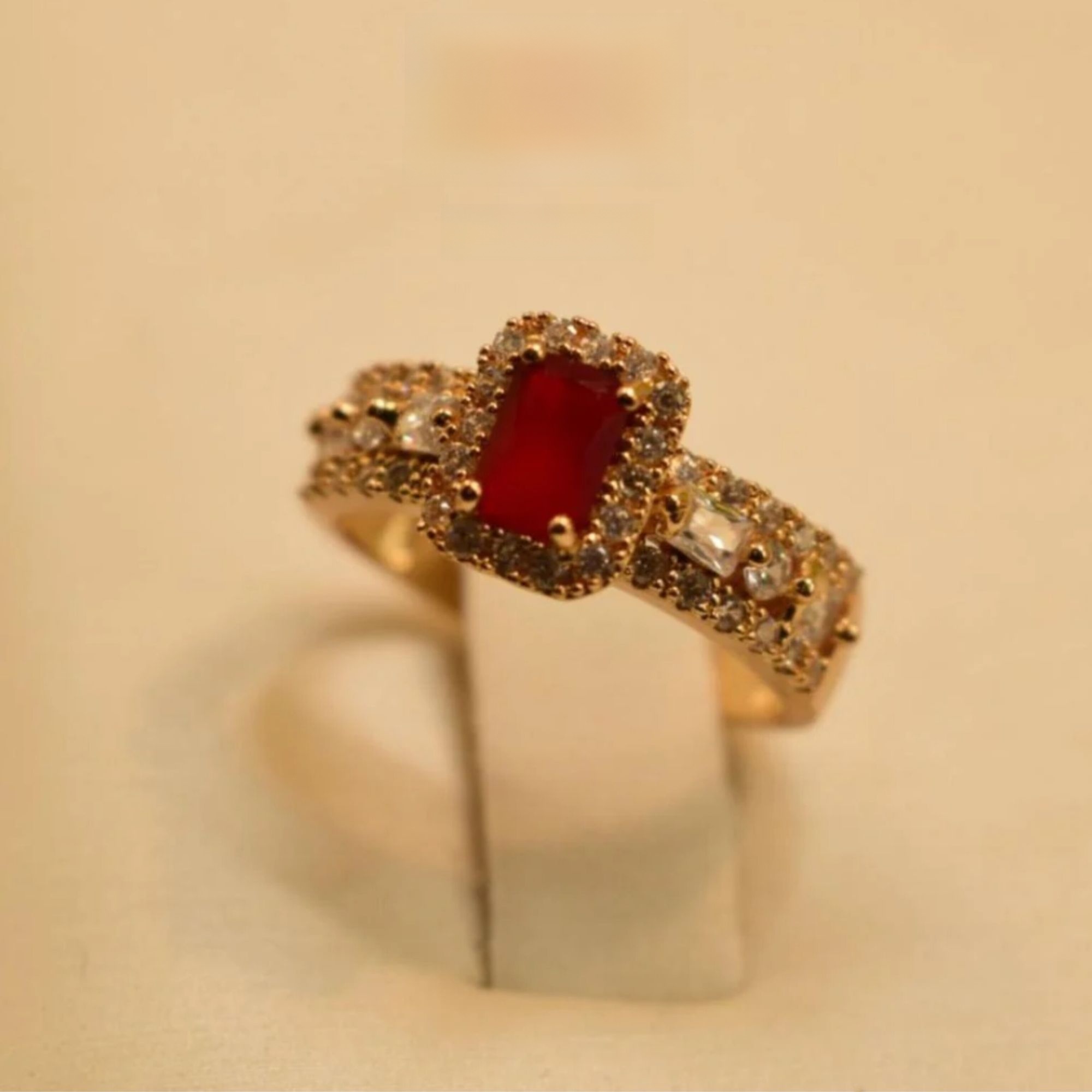 Stylish Golden Square Ring With Red stone For Girls/Women With Box ...