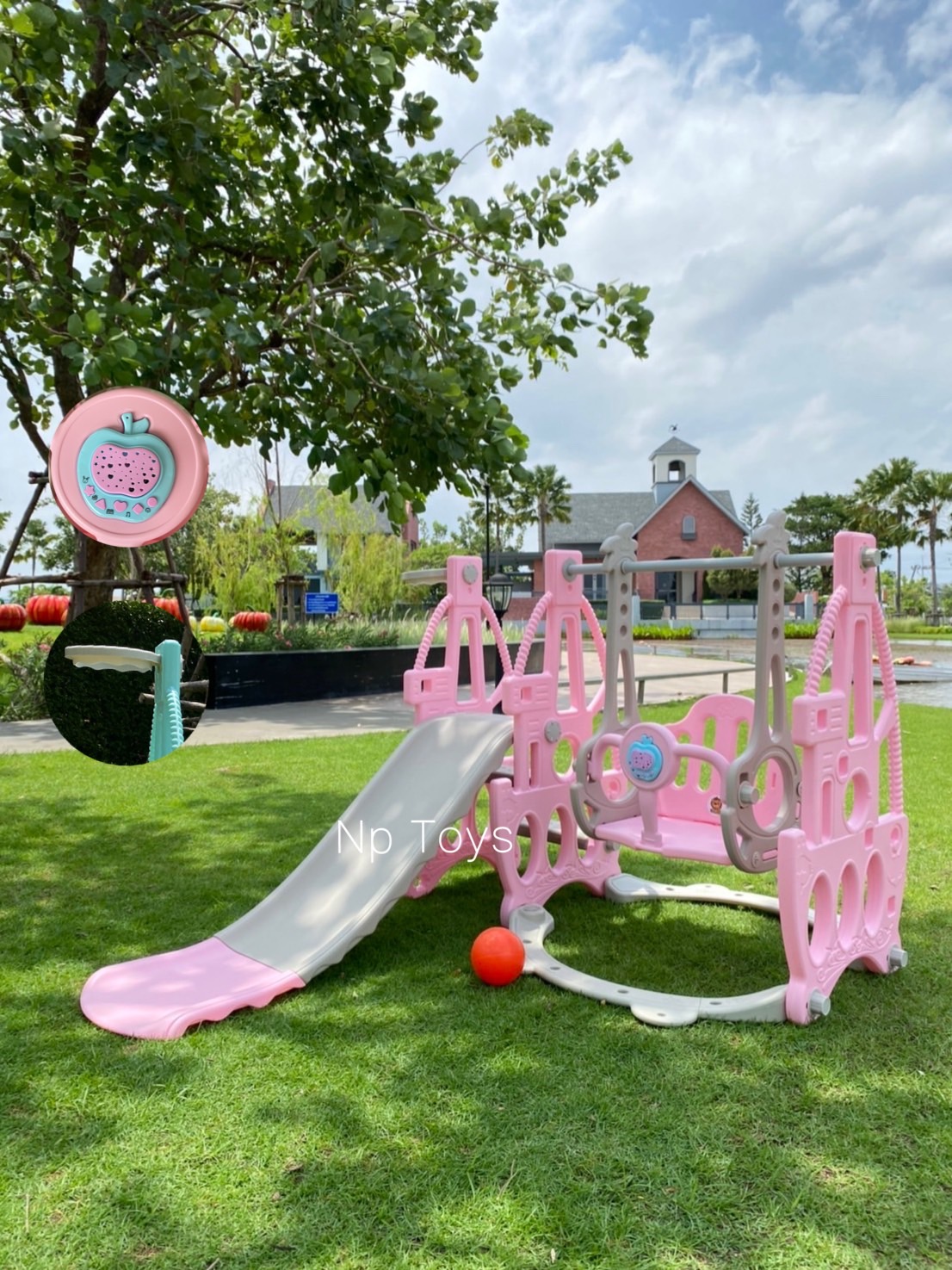 Toykidsshop สไลเดอร์ ชิงช้า มีชุดแป้นบาส รูปเจ้ายีราฟ 3in1 No.6022 ...