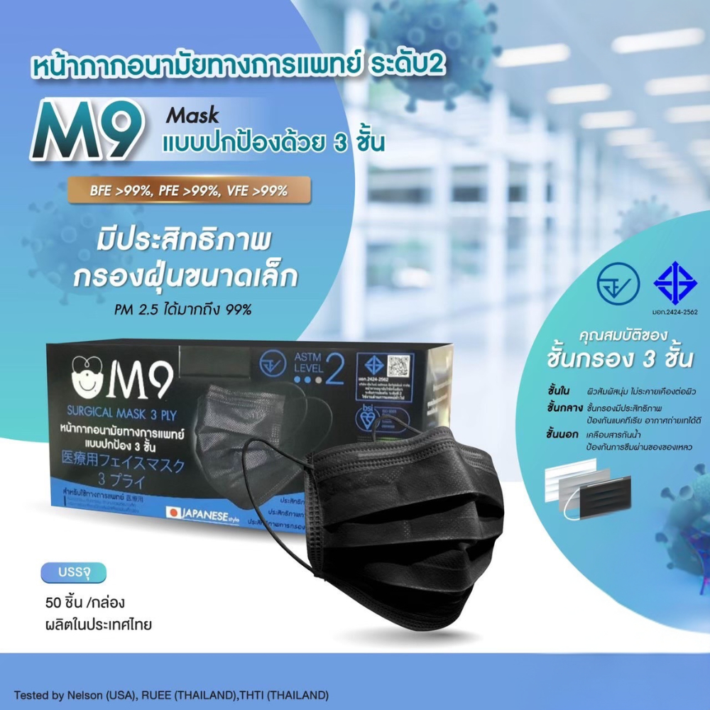 M9 Surgical Medical Mask 3 PLY หน้ากากอนามัย น้ากากอนามัยผู้ใหญ่ ทางการแพทย์ แบบปกป้อง 3 ชั้น ...