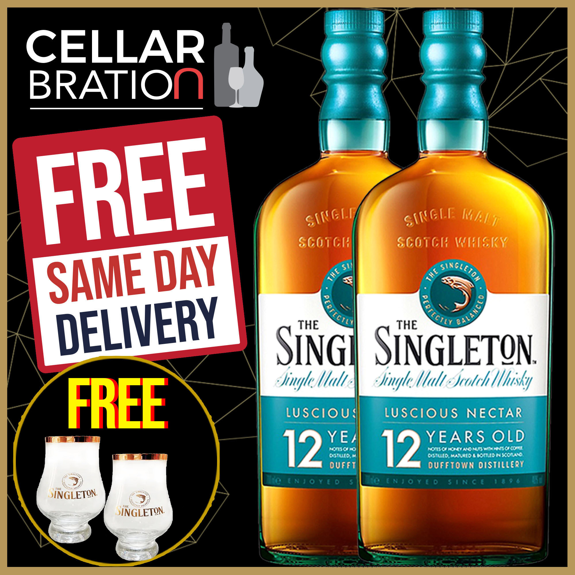 Singleton Dufftown 12 Years Single Malt Scotch Whisky 700ml x 2 bottles [FREE GIFT: 2 x ...