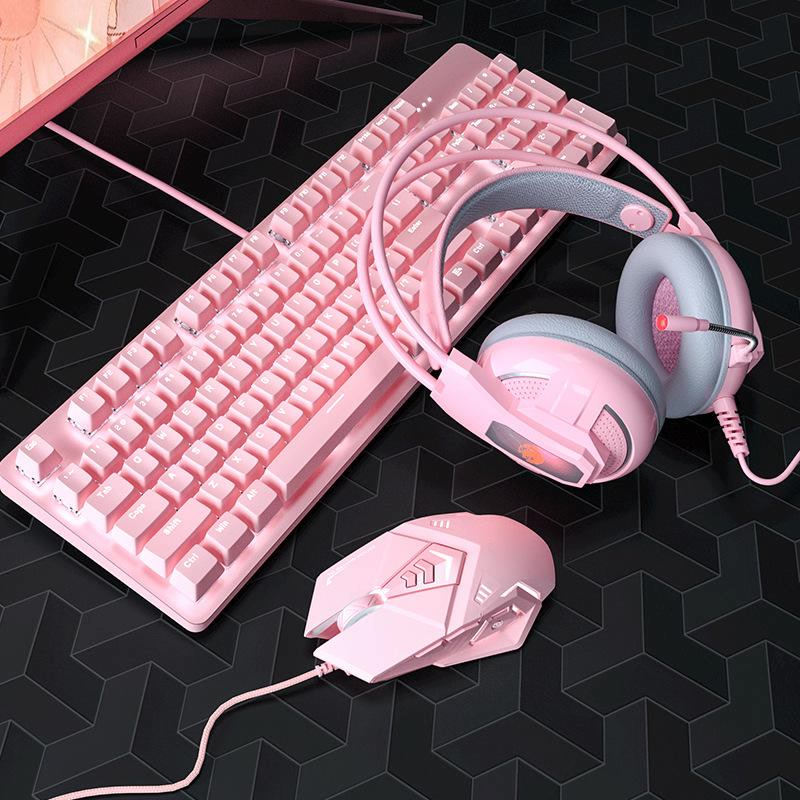 【Popular Categories】2400DPI pink real mechanical keyboard and mouse set ...