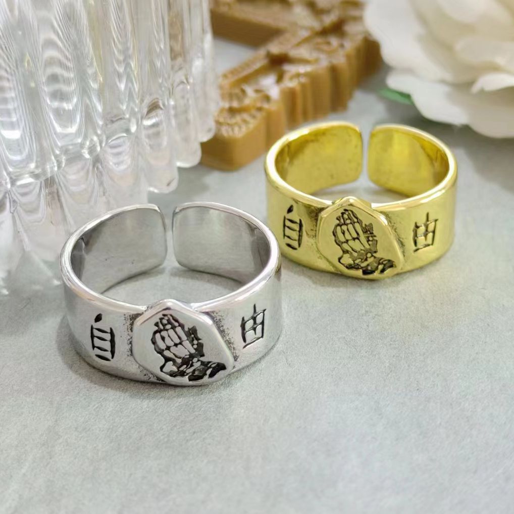 Thai Silver Prayer Free Retro Ring Handmade Trendy Men's American Style ...