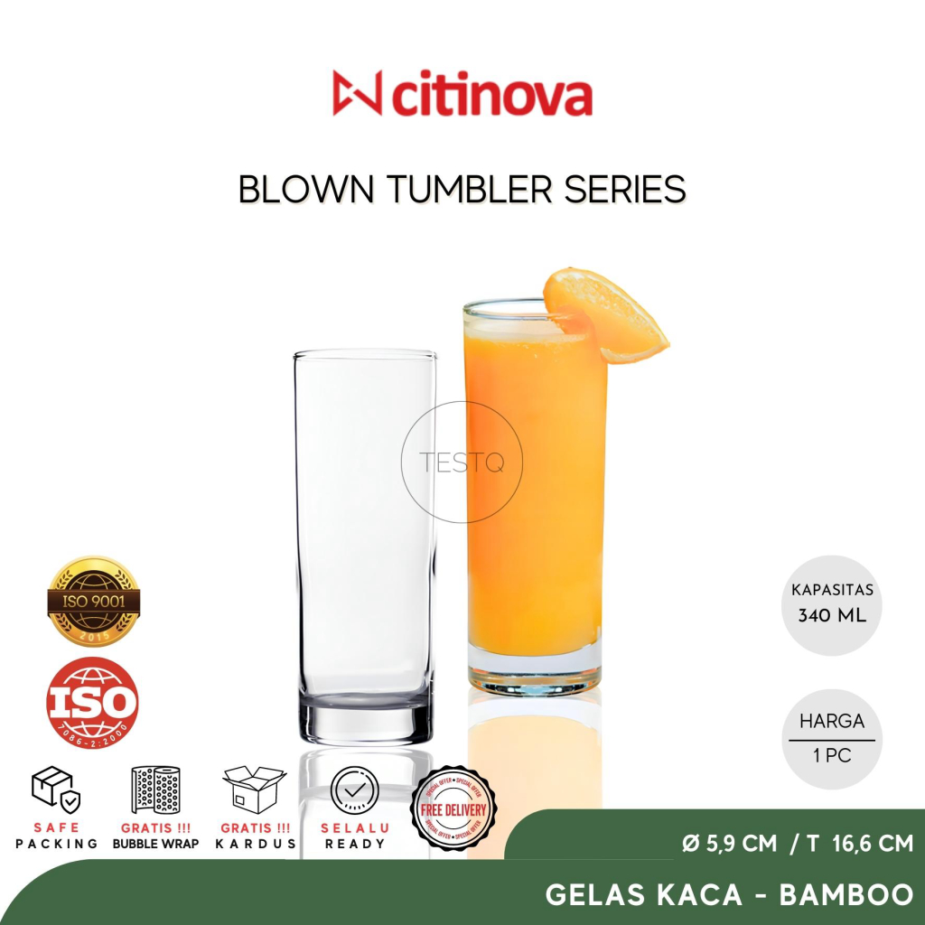 Citinova Highball Glass Blown Tumbler Bamboo 340 ml Gelas Mug Kaca ...