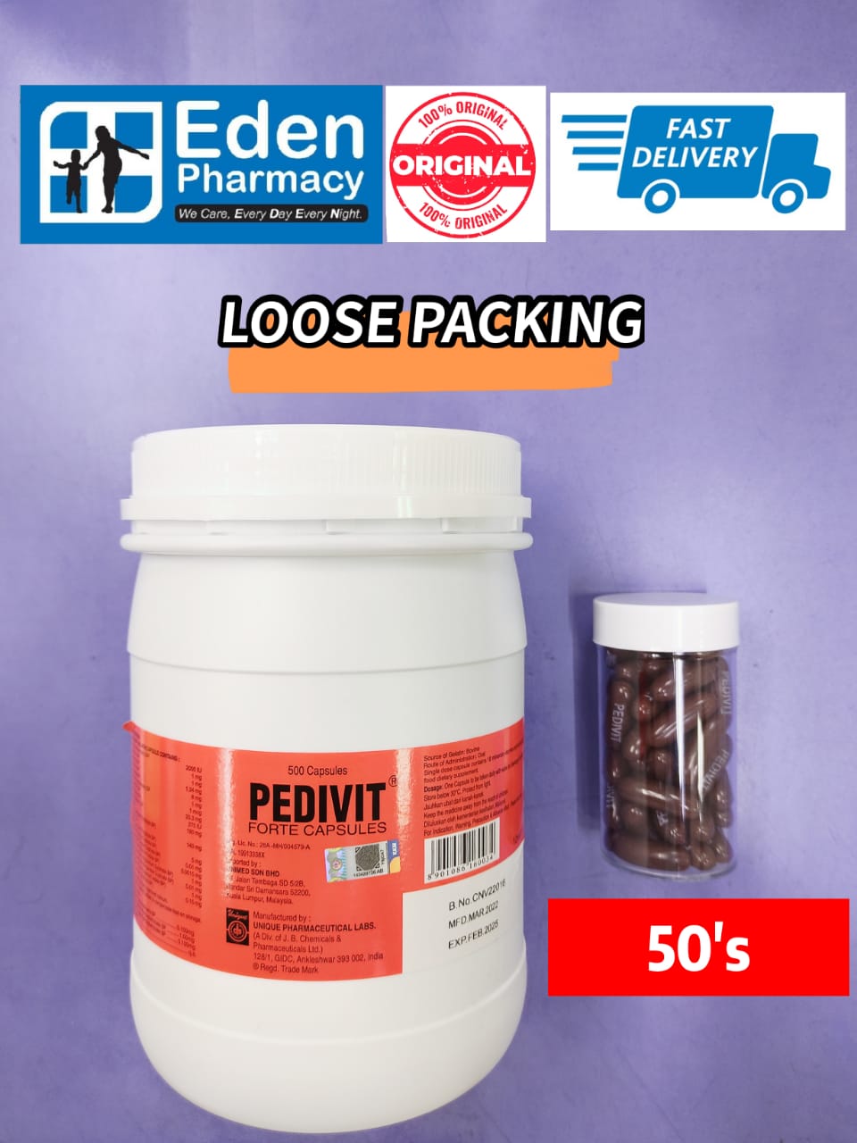 Pedivit Forte Capsules ( 1 bottle : 500's ) / ( loose packing : 50's ...