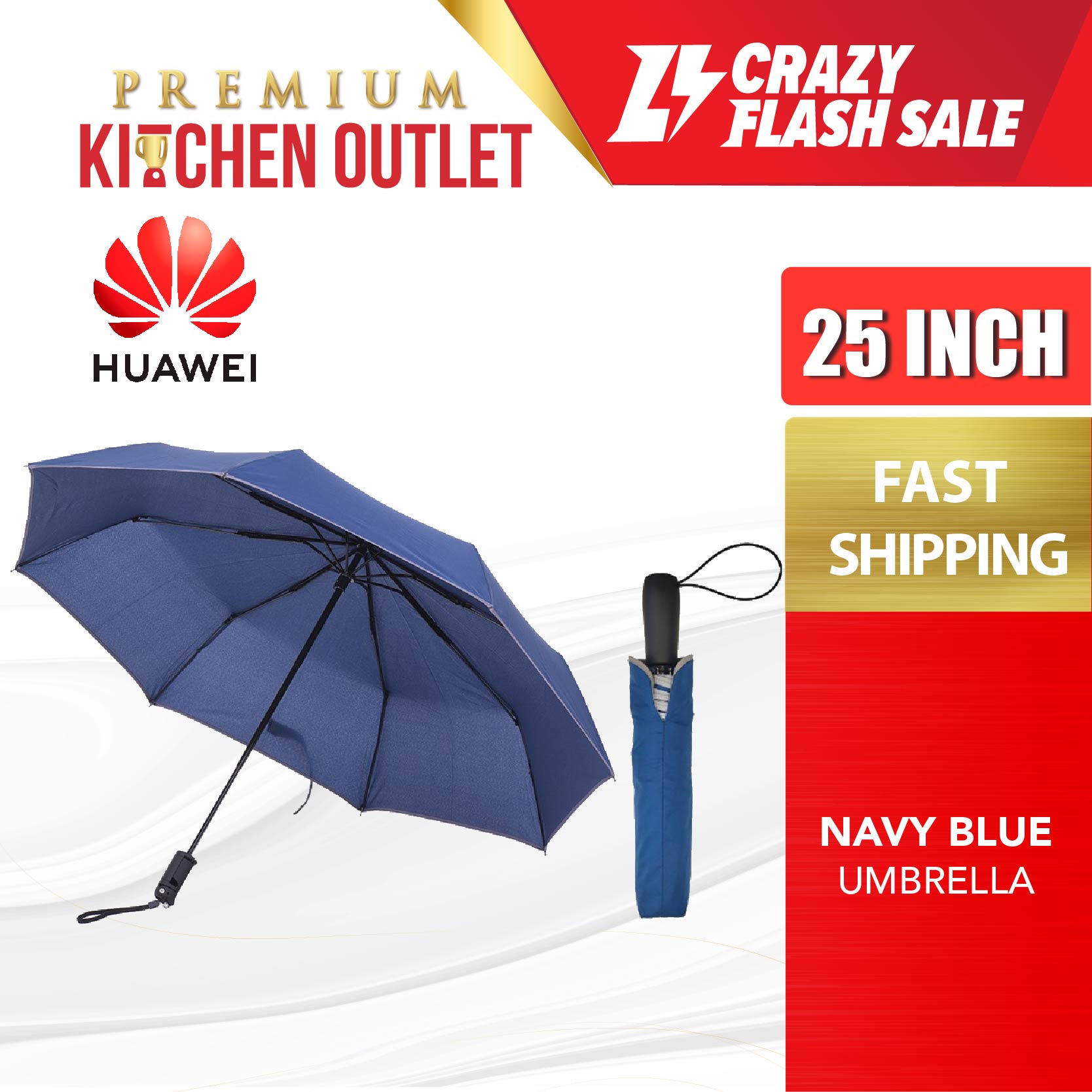 Huawei Umbrella 25 inch HW810 Navy Blue Payung 雨傘 | Lazada
