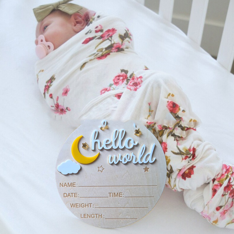 Wooden Hello World Newborn Sign, Cute Birth Announcement Board Baby ...