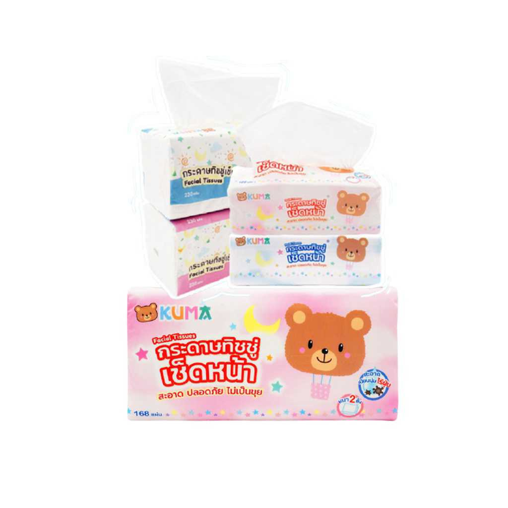 (ยกแพ็ค 5 ห่อ) KUMA Facial Tissue กระดาษทิชชู่เช็ดหน้า 168 แผ่น : 5 ห่อ ...