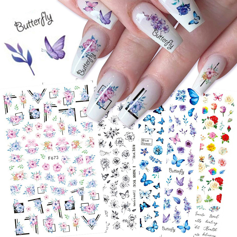 Holographic Butterflies Nails Art Manicure Stickers Blue Black Decals ...