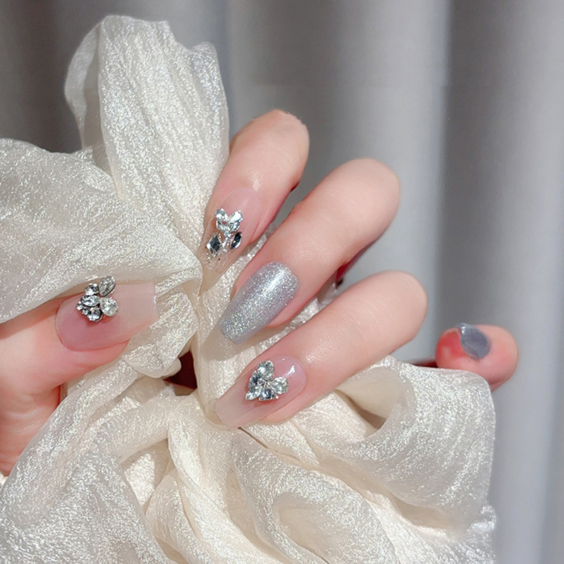 2PCS 3D Glitter Heart Zircon Nail Art Rhinestone Stacked Crystal ...