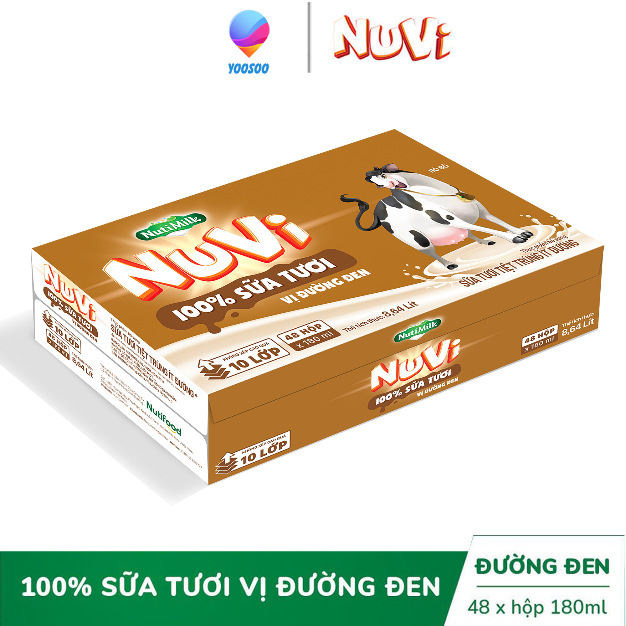 Thùng 48 Hộp NutiMilk Sữa tươi Tiệt Trùng 100 Vị đường đen 180ml ...