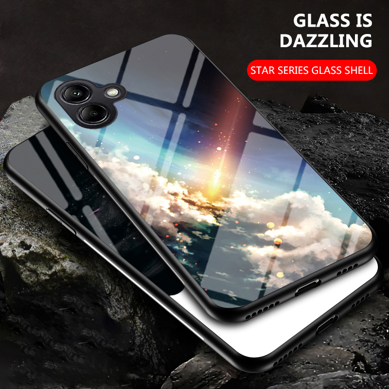 For Galaxy A06 Case Couple Starry Moon Mirror Glass Protector Meteor ...