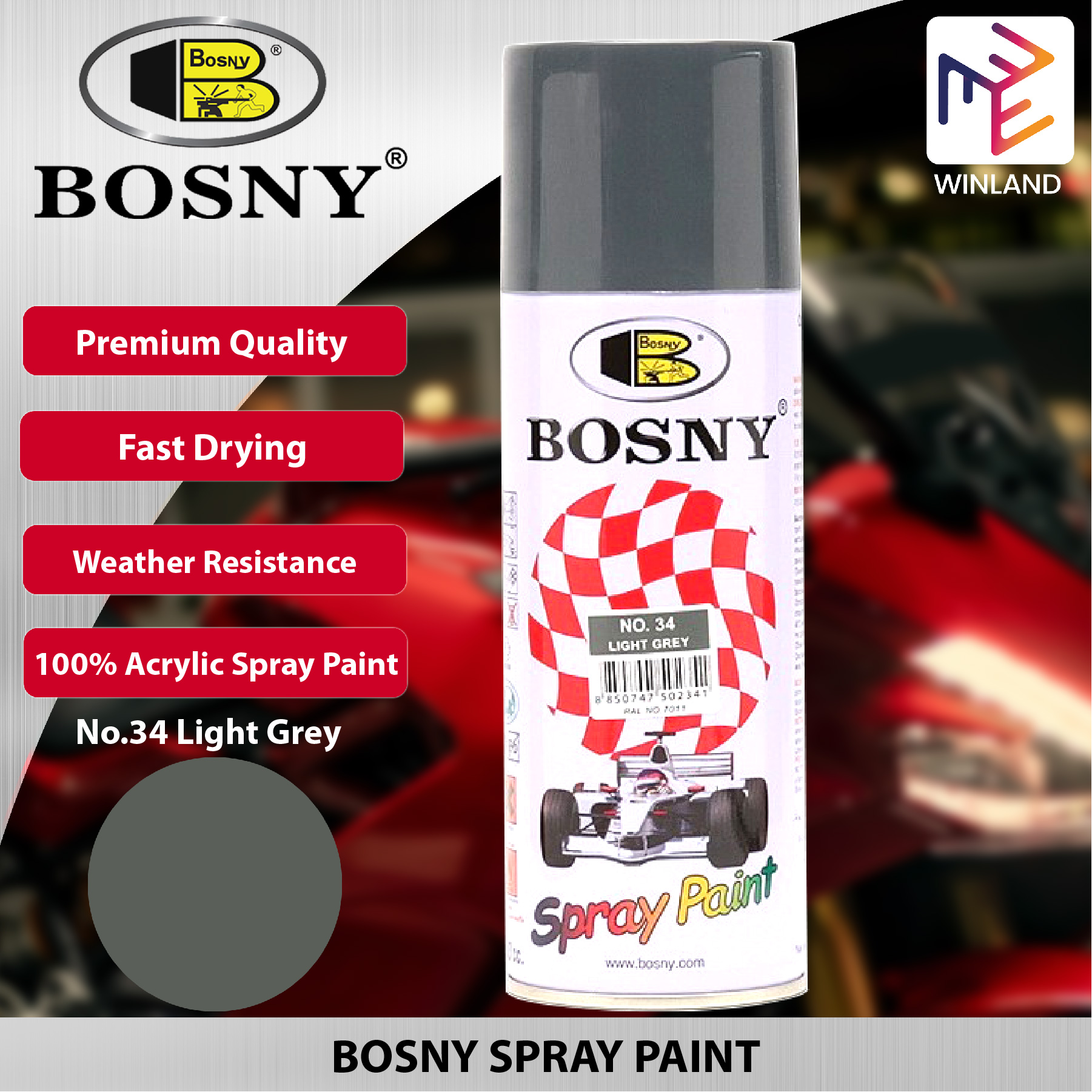 Bosny 100% Acrylic Spray Paint Light Grey No.34 Spraypaint Pylox ...