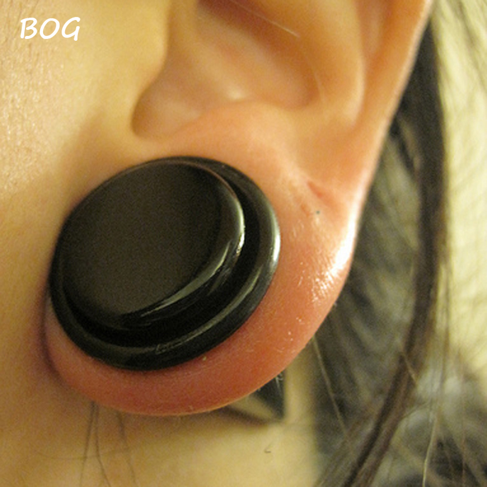 BOG-Pair Black Heart Ear Tunnel Gauge Acrylic Ear Spiral Plugs Ear ...