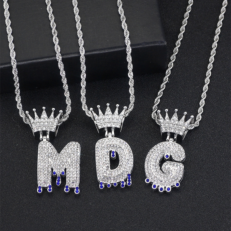 Street Hip Hop Full Diamond English Alphabet Drop Necklace Woolen Chain ...
