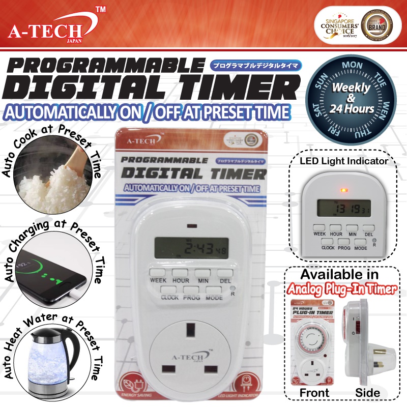 A-TECH™ ★Programmable Digital Timer★24 Hours Plug-In Timer★Auto On-Off at Preset Time★ Ready ...