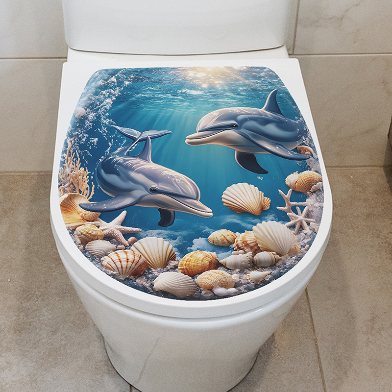 Blue Shell Starfish Home Toilet Cover Sticker Creative Bathroom Sticker ...