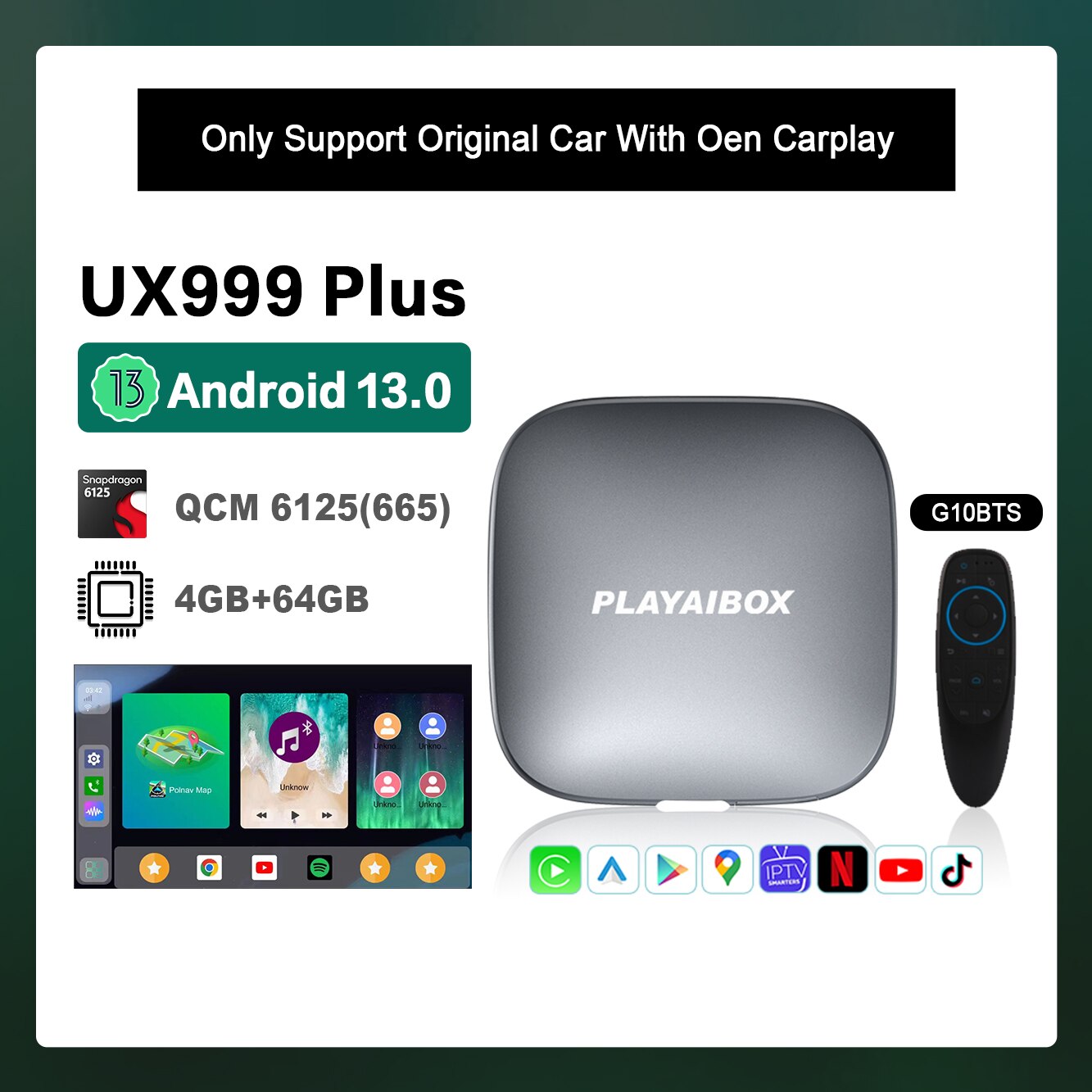 Carplay Android AI TV Box 13, Sistema De Netflix, Iptv, Spotify ...