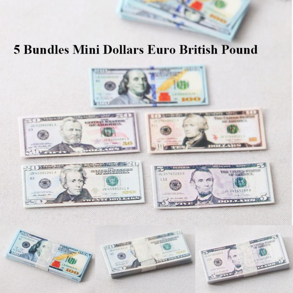 5 Bundles New Paper Mini Dollars 10 Styles Cute Banknotes Model Doll ...
