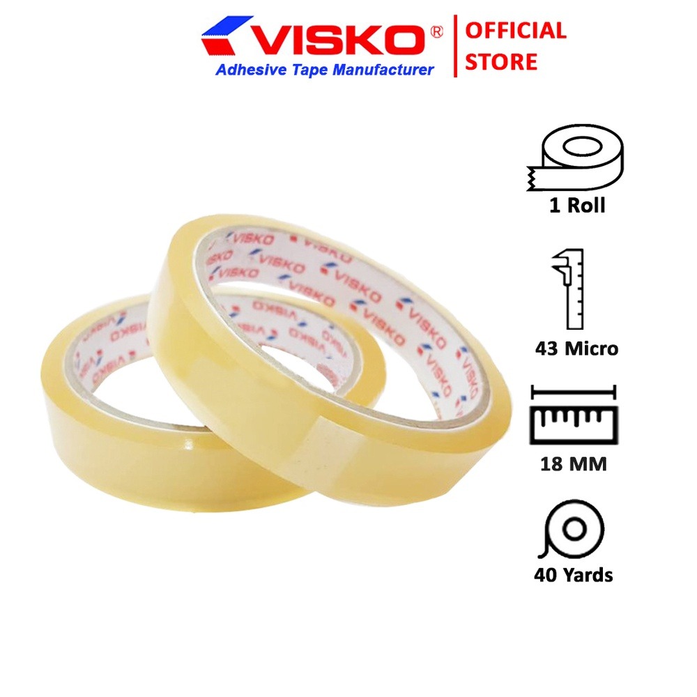 Visko [1 Roll] Clear Opp Tape 18mm x 40 Yards Packaging Tape | Lazada