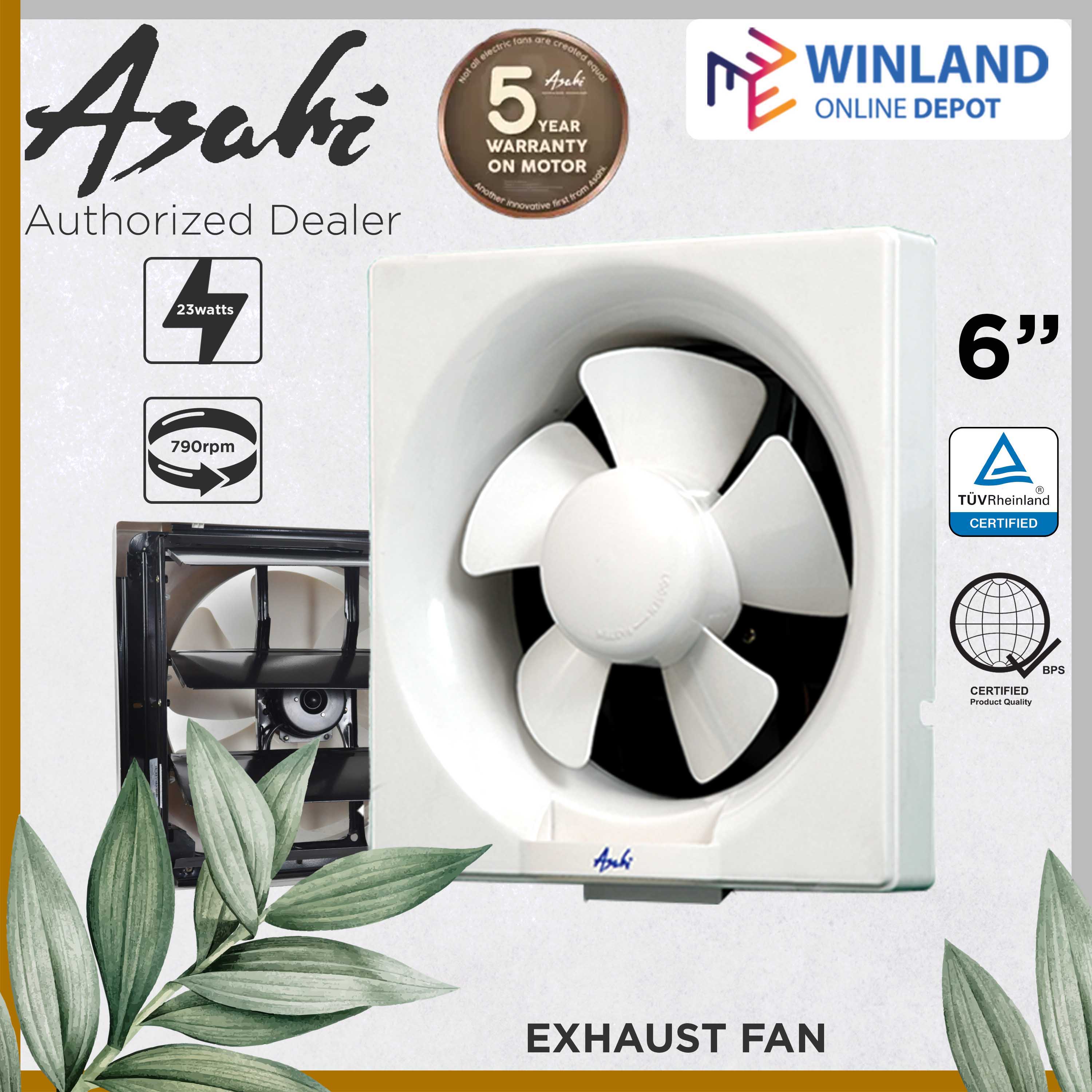 ASAHI by Winland Exhaust Fan 6 Inches with Thermal Fuse Protection EF-6 ...