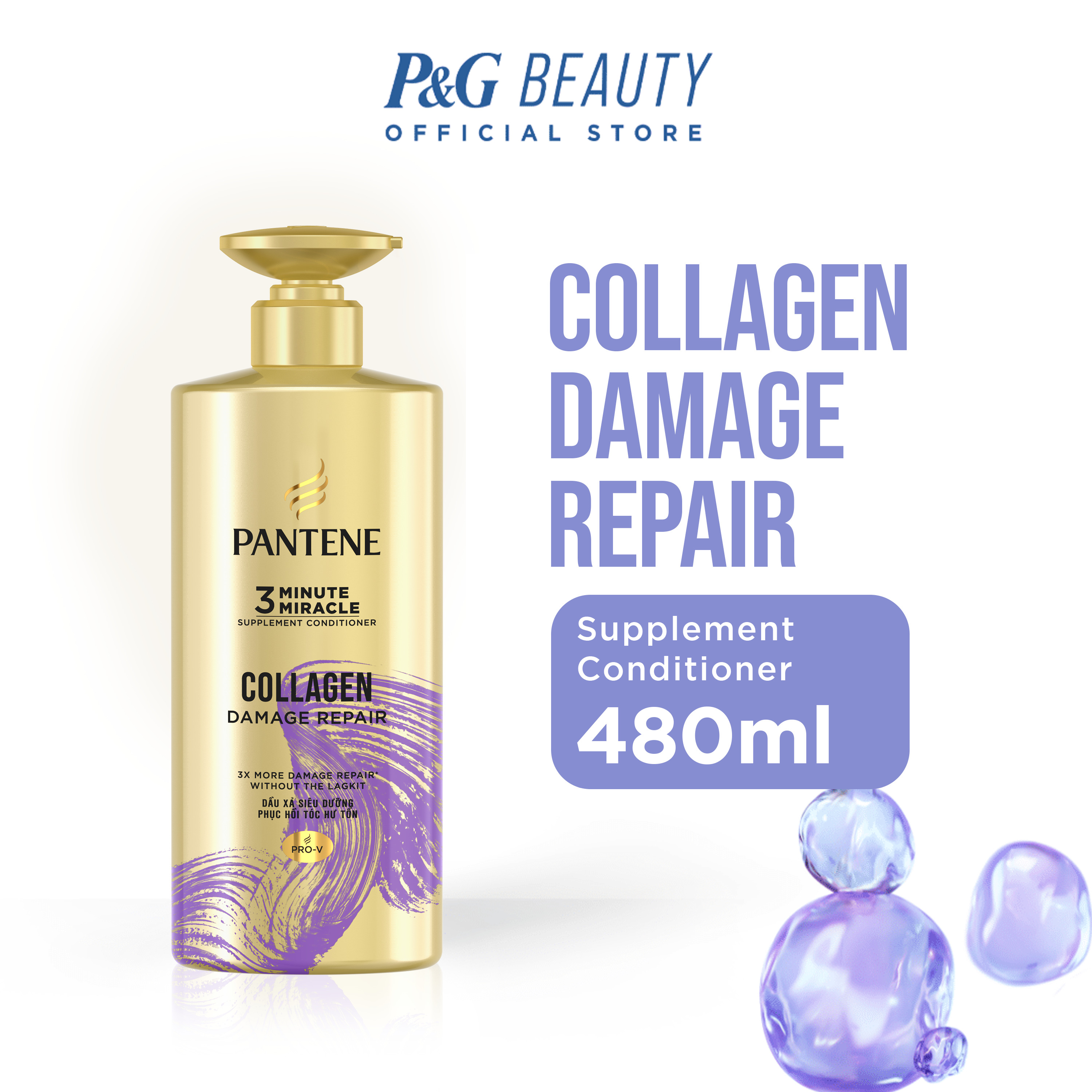 Pantene Pro-V 3 Minute Miracle Collagen Damage Repair Supplement Conditioner 480 ml | Lazada ...