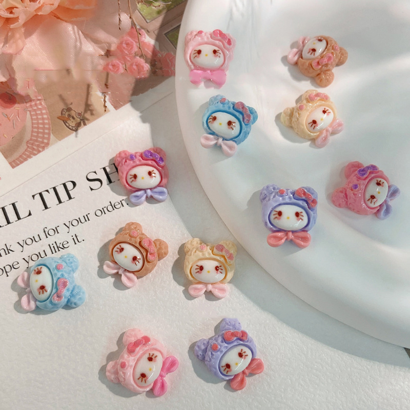 10Pcs Pattern Hello Kitty Cartoon Nail Accessories Cute KT Cat Bow DIY ...
