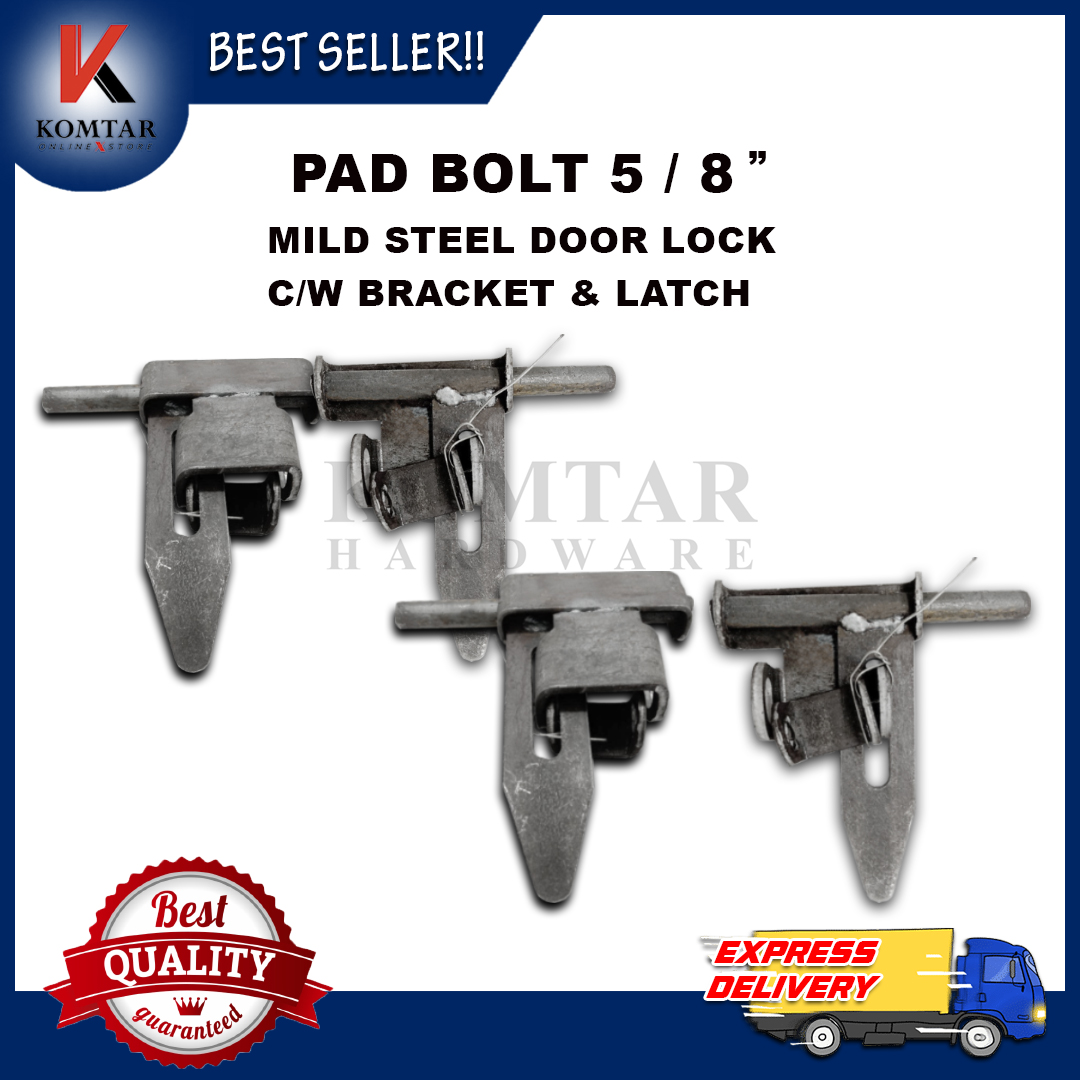 Mild Steel Pad Bolt 5" / 8" C/W Bracket And Latch For Steel Door Kunci ...