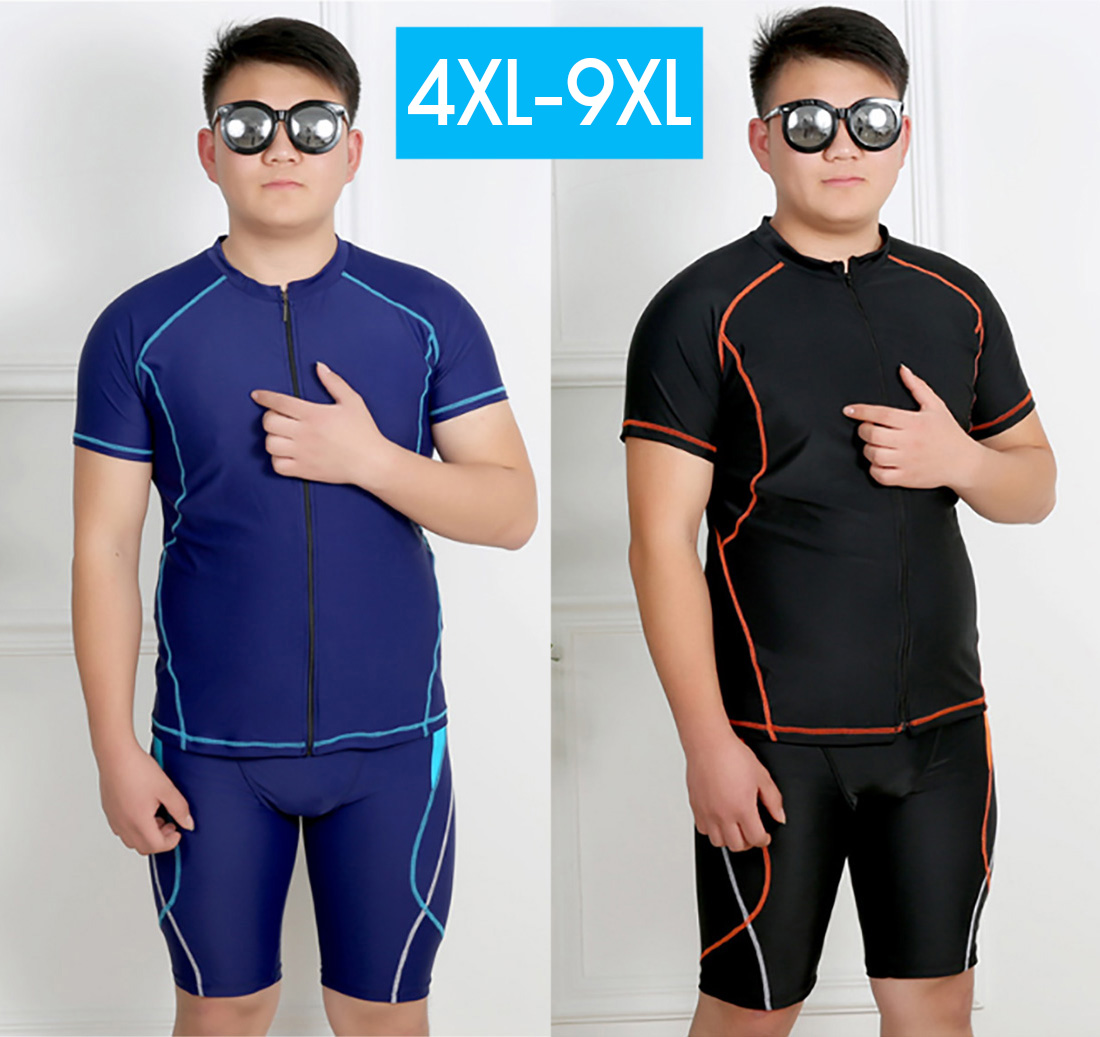 ชุดว่ายน้ำชายไซส์ใหญ่ (เสื้อกางเกง) 4XL-7XL เสื้อกางเกง ลายตะเข็บสี ชุดมี 2 สี สีน้ำเงิน สีดำ ...