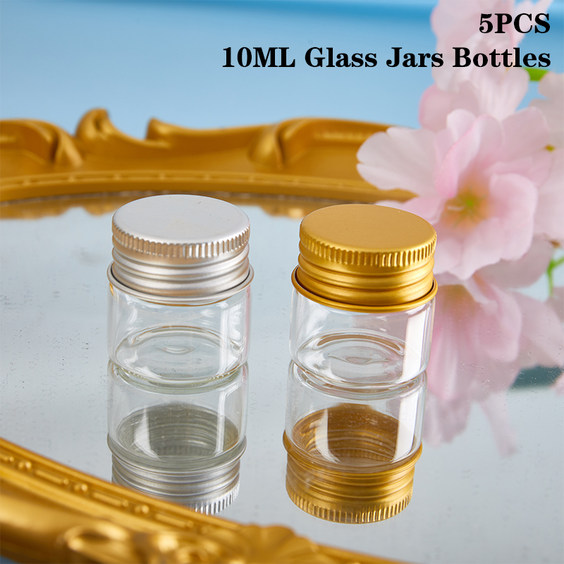 5PCS 10ml Tiny Glass Jars Bottles Screw Cap Storage Jar Mini Containers ...