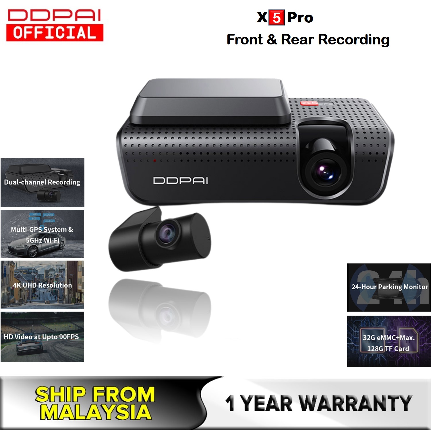 DDPAI X5 Pro 4K Dash Cam Dual Car Camera Recorder Front Rear Recording ...