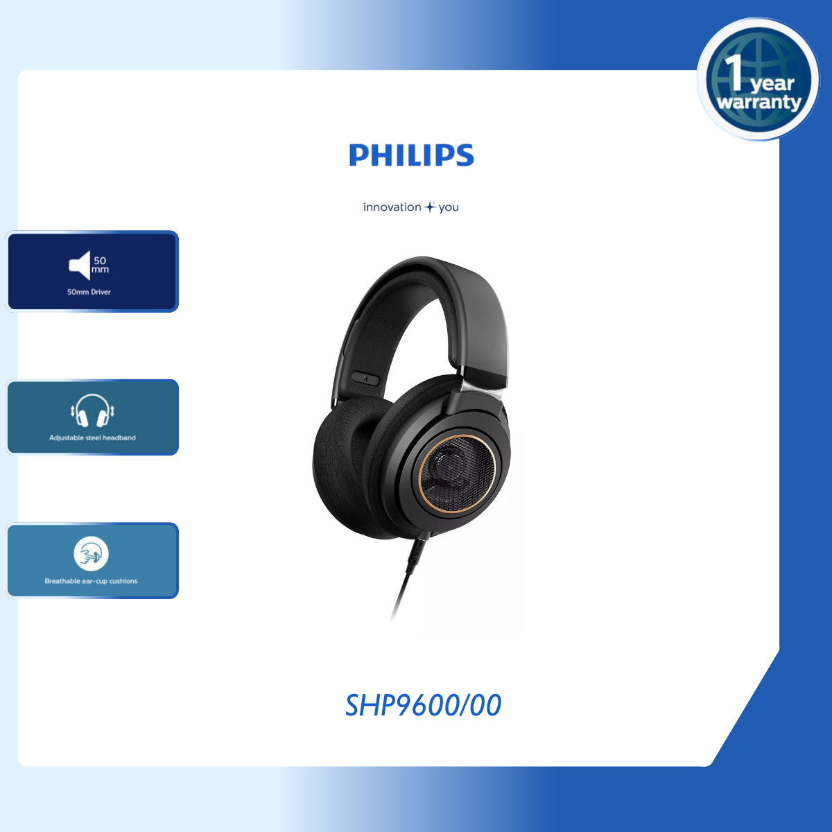 Philips SHP9600 | Wired Over-Ear Headphones | Comfort Fit | Open Back ...